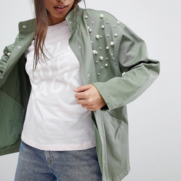 ASOS | Jackets & Coats | Asos Pearl Embellished Utility Jacket In Army ...